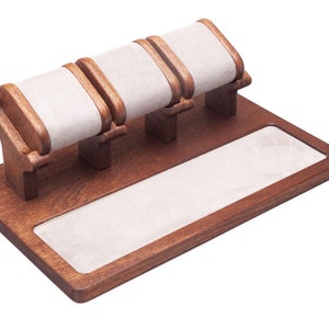 Mahogany Wood Desk Organizer for Three Watches + Jewelry Tray Docking ...