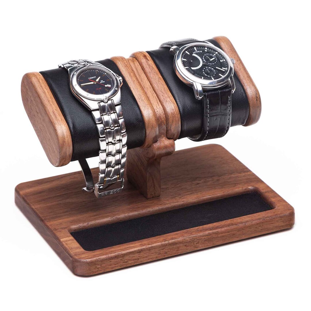 Walnut Desk Organizer for Two Watches Jewelry Tray Docking Station ...