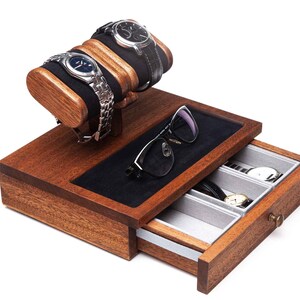 Mahogany Wood Desk Organizer With Drawer. Watch Stand, Drawer, Jewelry ...