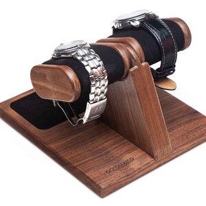 Walnut Wood Desk Organizer, Two Watch Jewelry Tray, Docking Station ...