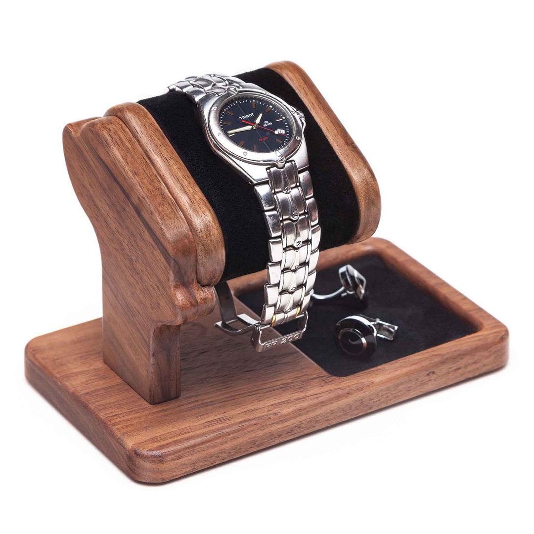Walnut Wood Desk Organizer Watch Stand Jewelry Tray Personalized Box ...