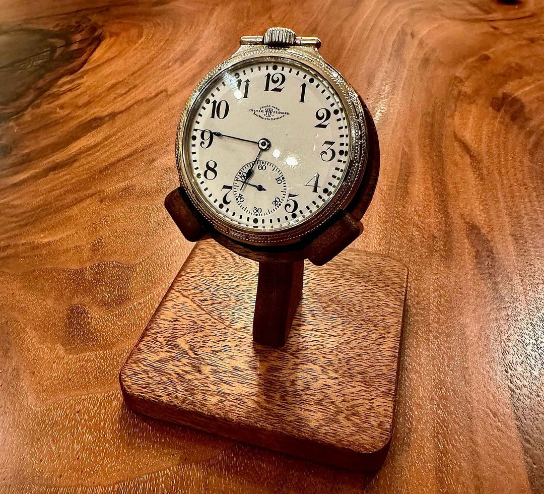 Mahogany Pocket Watch Stand With Personalized Box: Sapele Wood Display ...