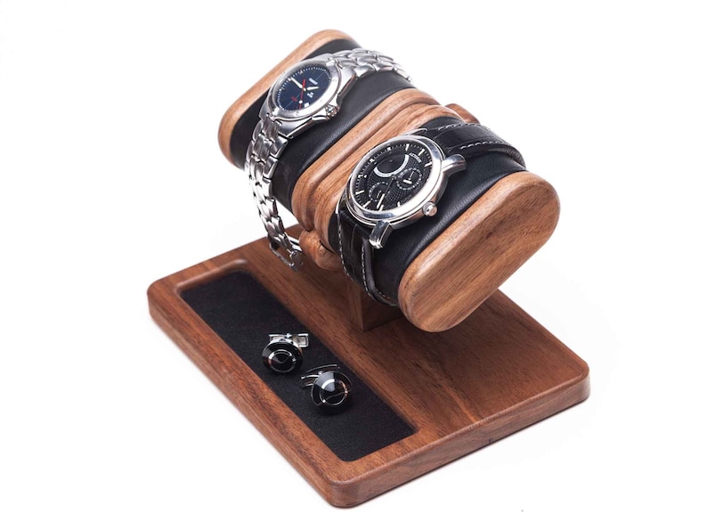 Walnut Desk Organizer for Two Watches Jewelry Tray Docking Station ...