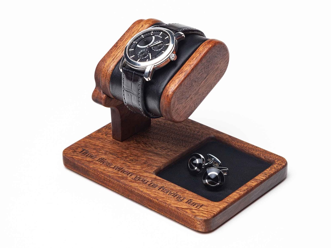 Mahogany Wood Desk Organizer Watch Stand Jewelry Tray Personalized Box ...