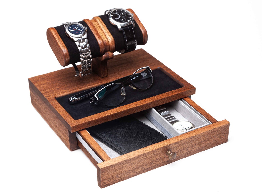Mahogany Wood Desk Organizer With Drawer. Watch Stand, Drawer, Jewelry ...