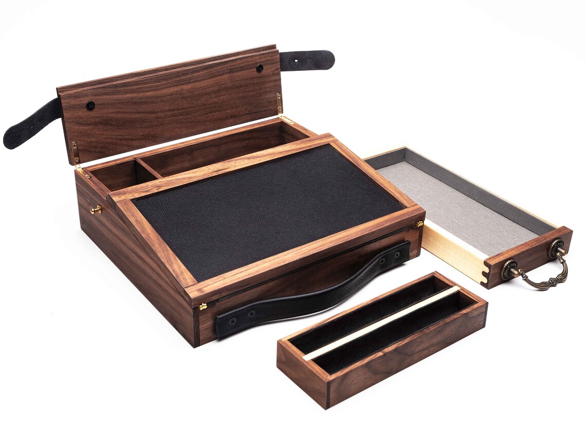 Walnut 'small' Writing Slope: Portable Colonial Style Calligraphy Desk ...
