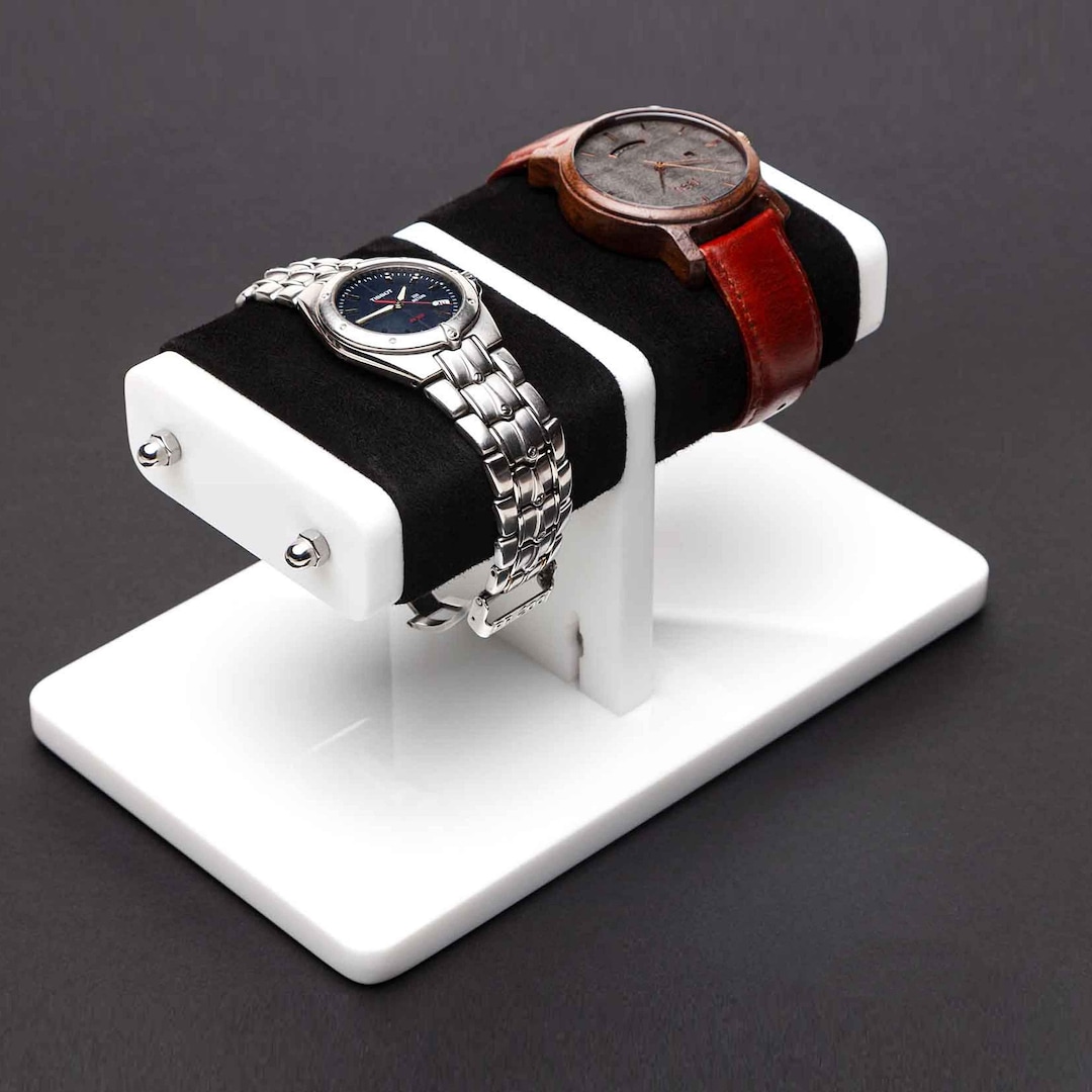 Modern White Watch Stand for Two Watches + Personalized Box, Watch ...