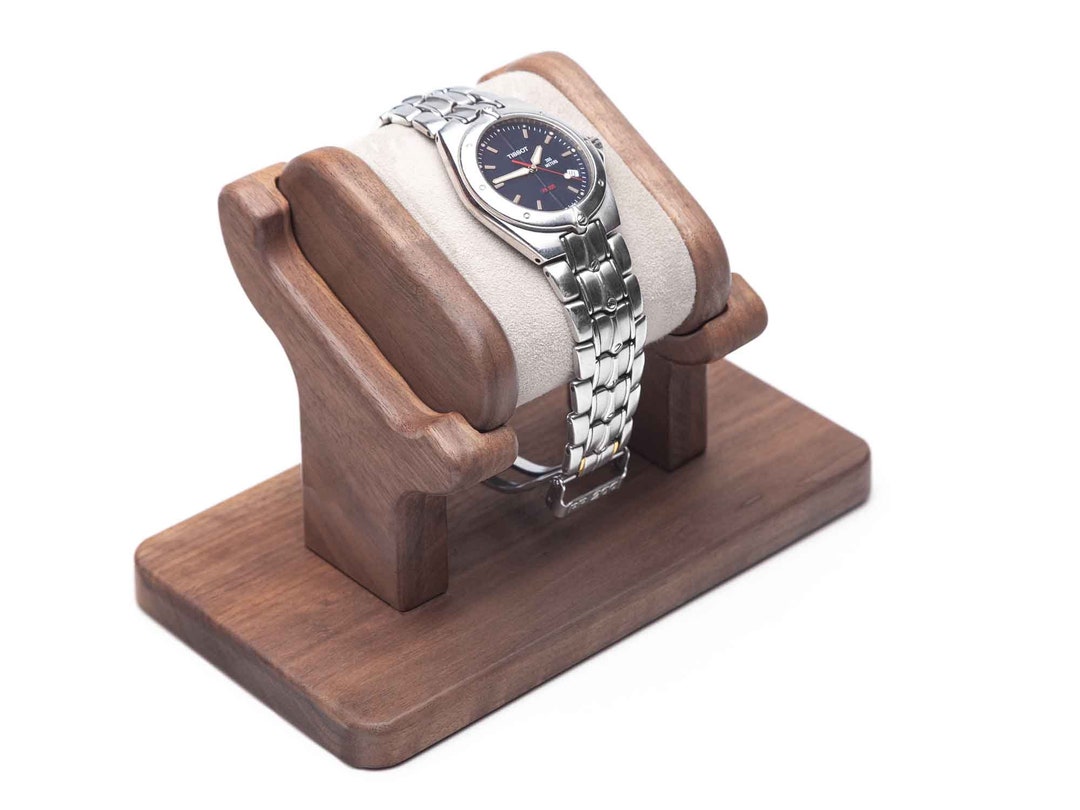 Walnut Wood Watch Stand With Personalized Box: Leather Pillow Display ...