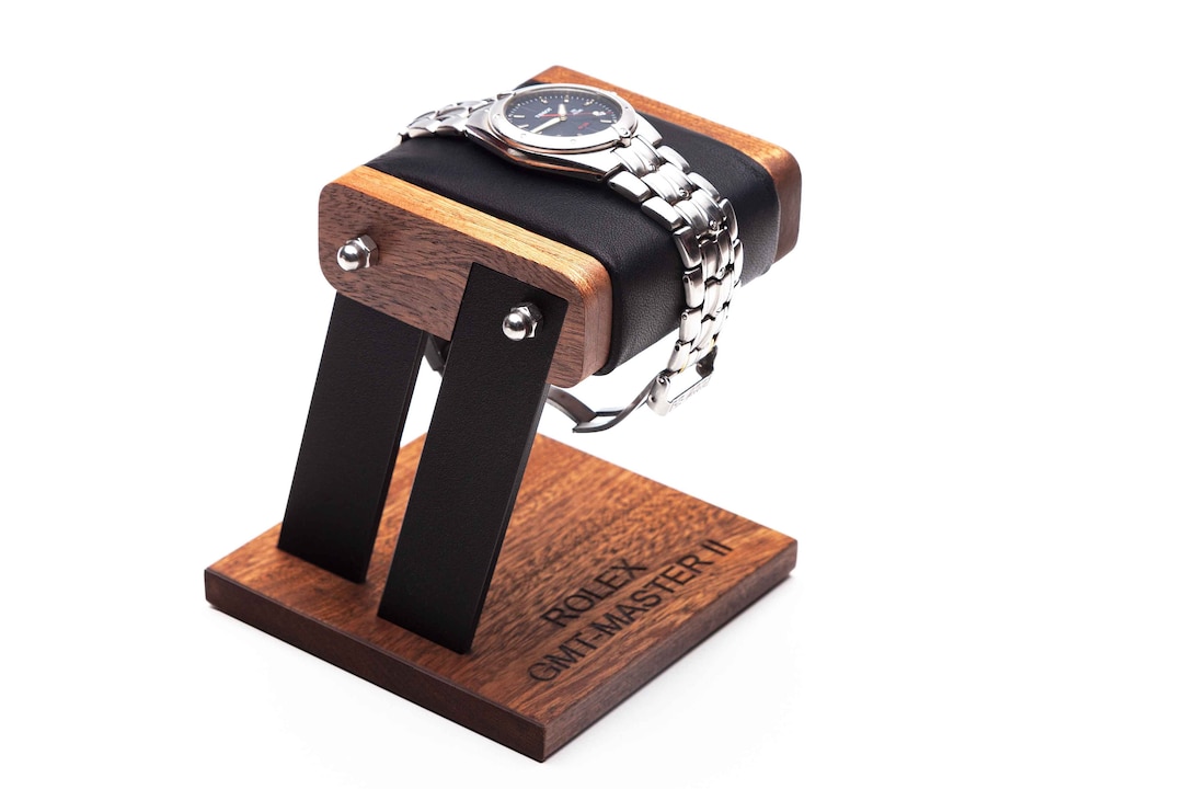 Modern Mahogany Watch Stand for Long Bracelet Watch + Personalized Box ...