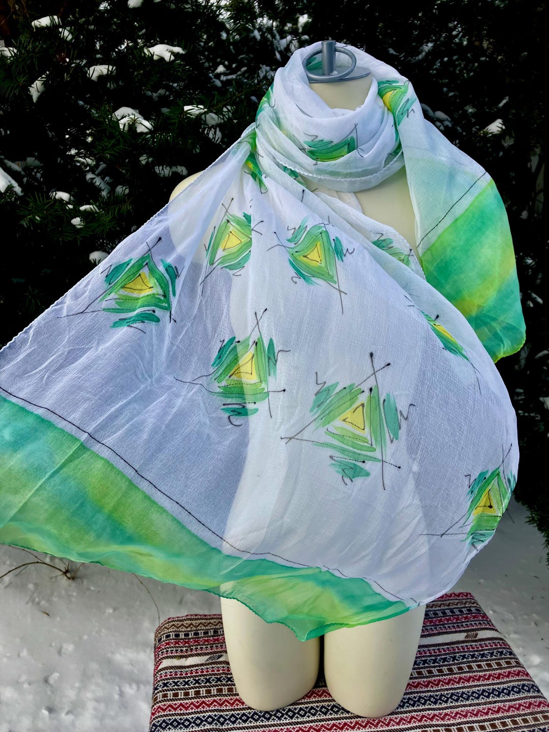 Hand Painted Silk Scarf W/h Triangles - Etsy