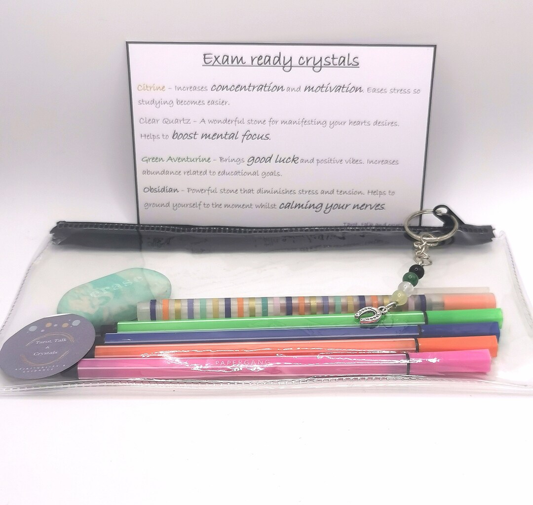 Exam Pencil Case Good Luck Crystals and Key Ring Set. Exam Gift. Test ...