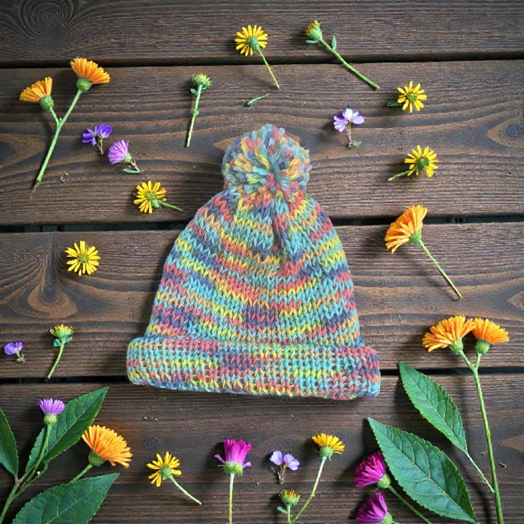 Rainbow Childs Aged 4 Plus Pompom Hat - Etsy