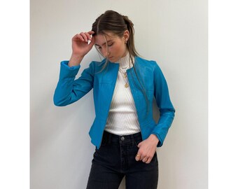 Blue Leather Jacket | Etsy
