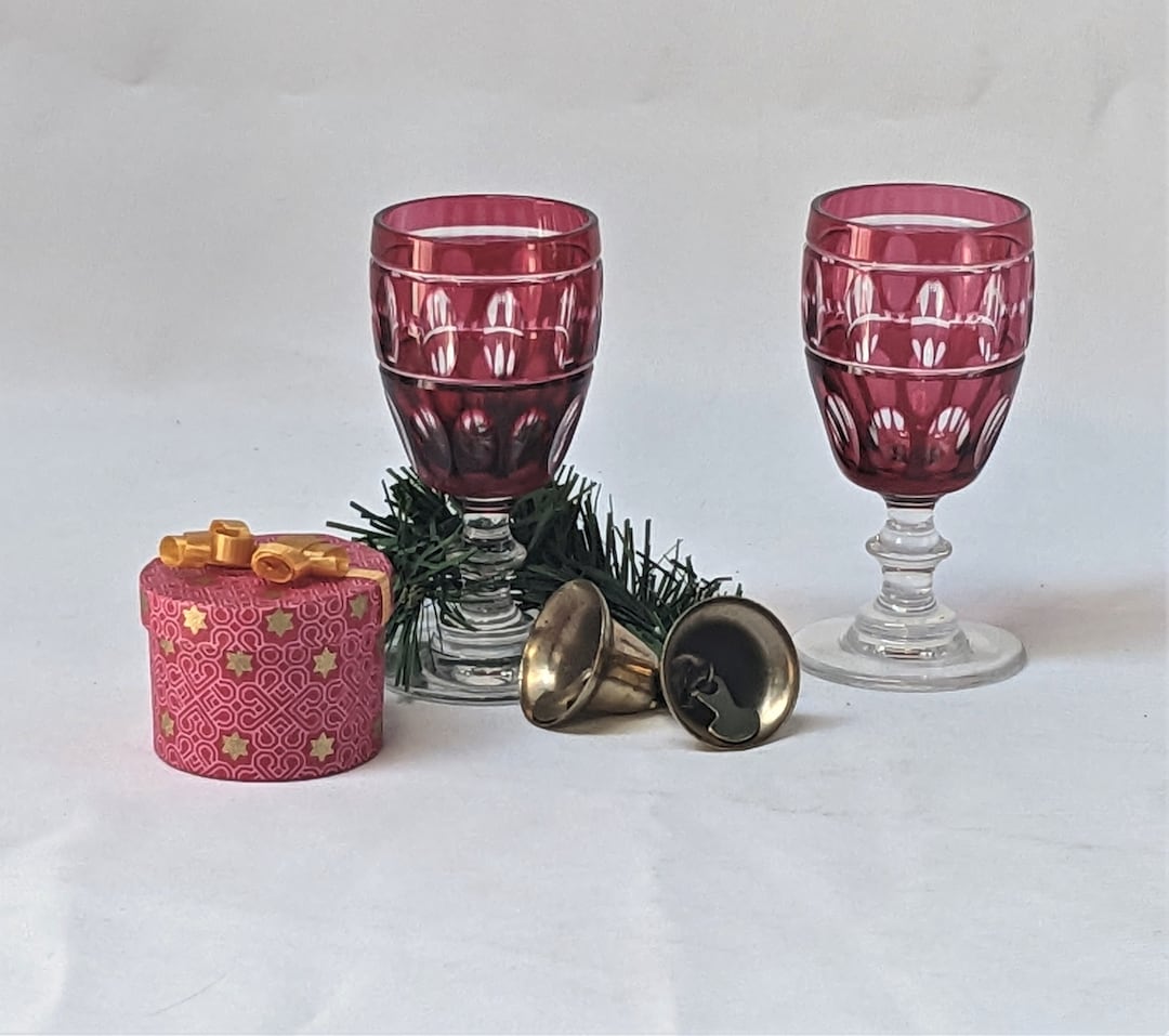 Red Cut Crystal Cordial Glass Pair, Vintage Barware, Traditional ...