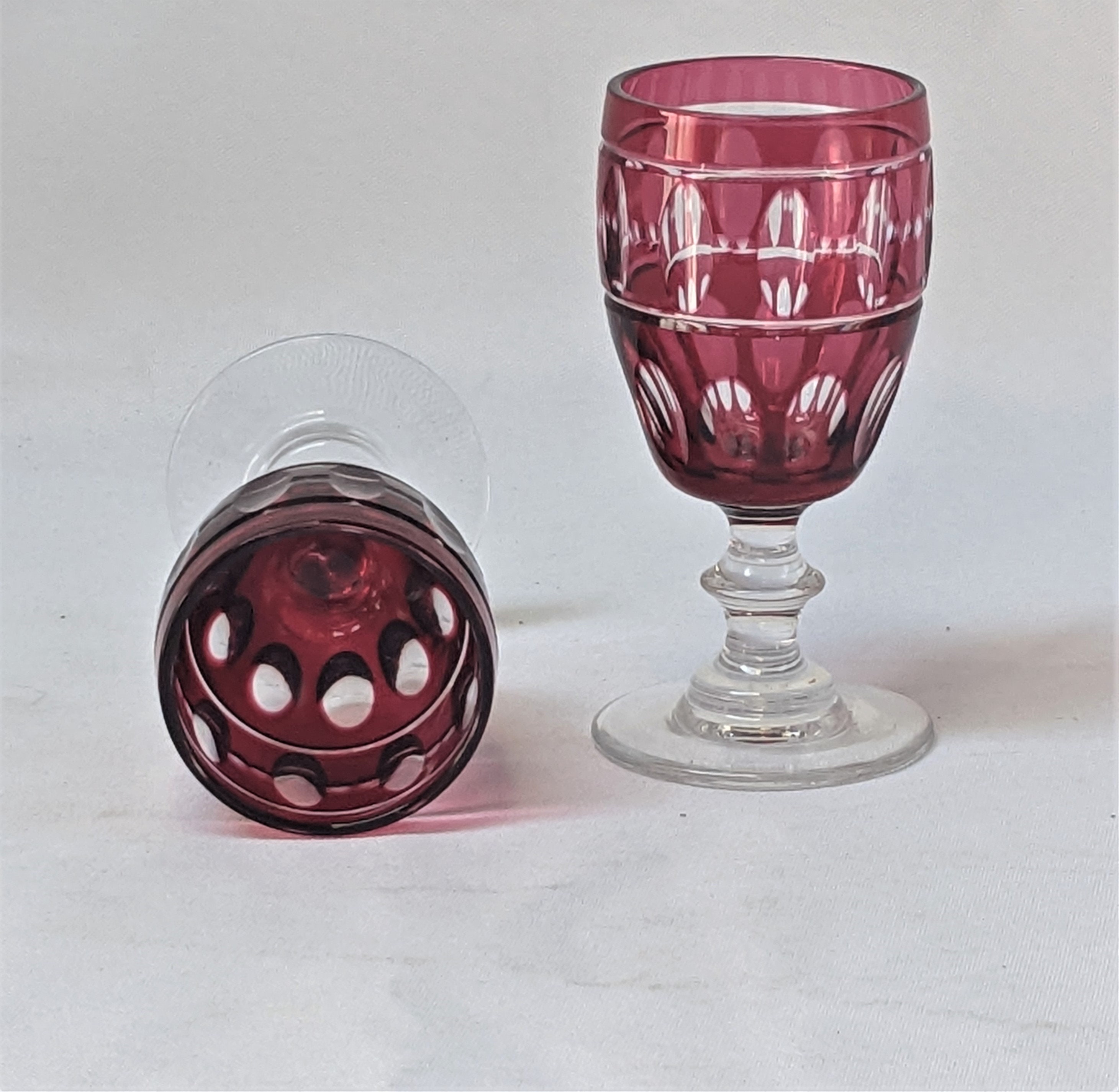 Red Cut Crystal Cordial Glass Pair, Vintage Barware, Traditional ...