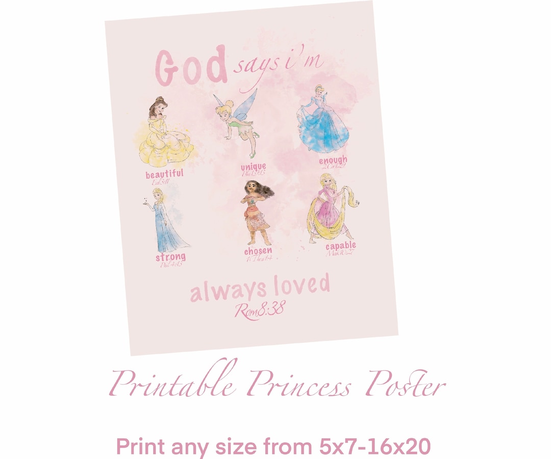 Princess Printable Poster With Bible Verses/ God Says I Am/ DIGITAL ...