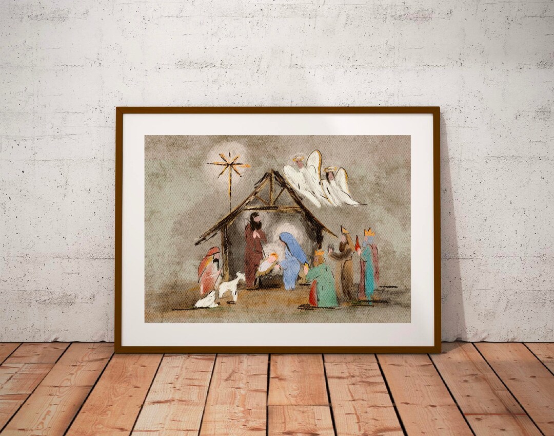 PRINTABLE Nativity Scene Art, Christmas Digital Download, Christmas ...