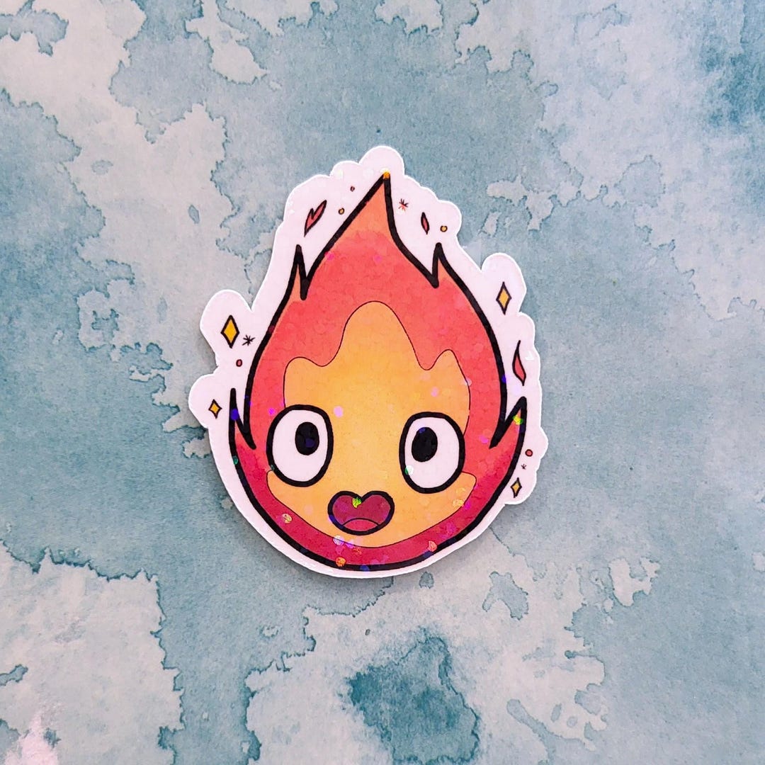Calcifer | Vinyl Water Resistant Die-cut Glitter Sticker, Howl's Moving ...