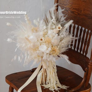 WHITE Rustic Boho Wedding Bouquet,preserved Roses Dried Flowers Wedding ...