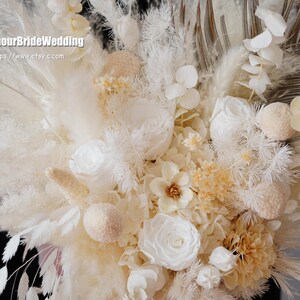 WHITE Rustic Boho Wedding Bouquet,preserved Roses Dried Flowers Wedding ...
