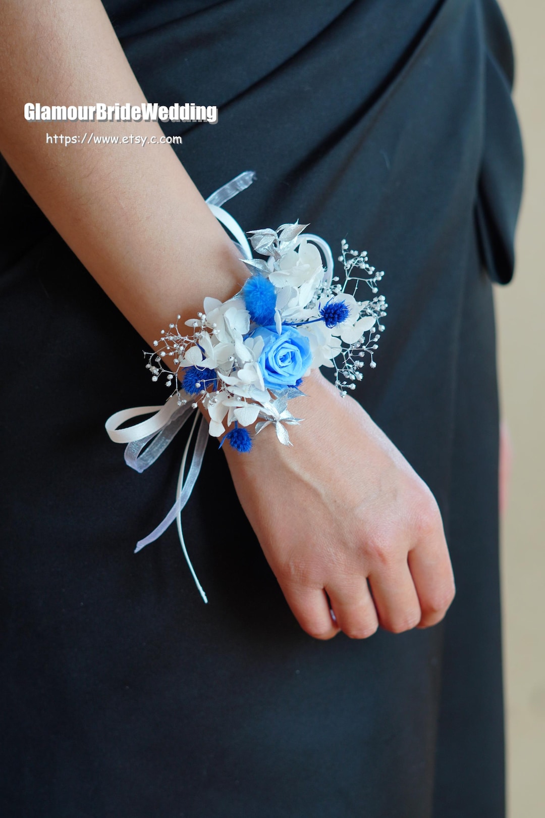 Navy Blue Preserved Flower Corsage,boho Wedding Dried Flowers ...