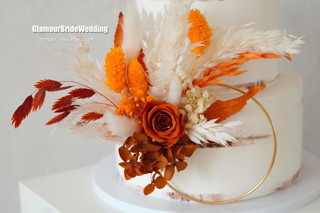 Boho Wedding Cake Topper,burnt Rust Orange Floral Cake Decoration,cake ...