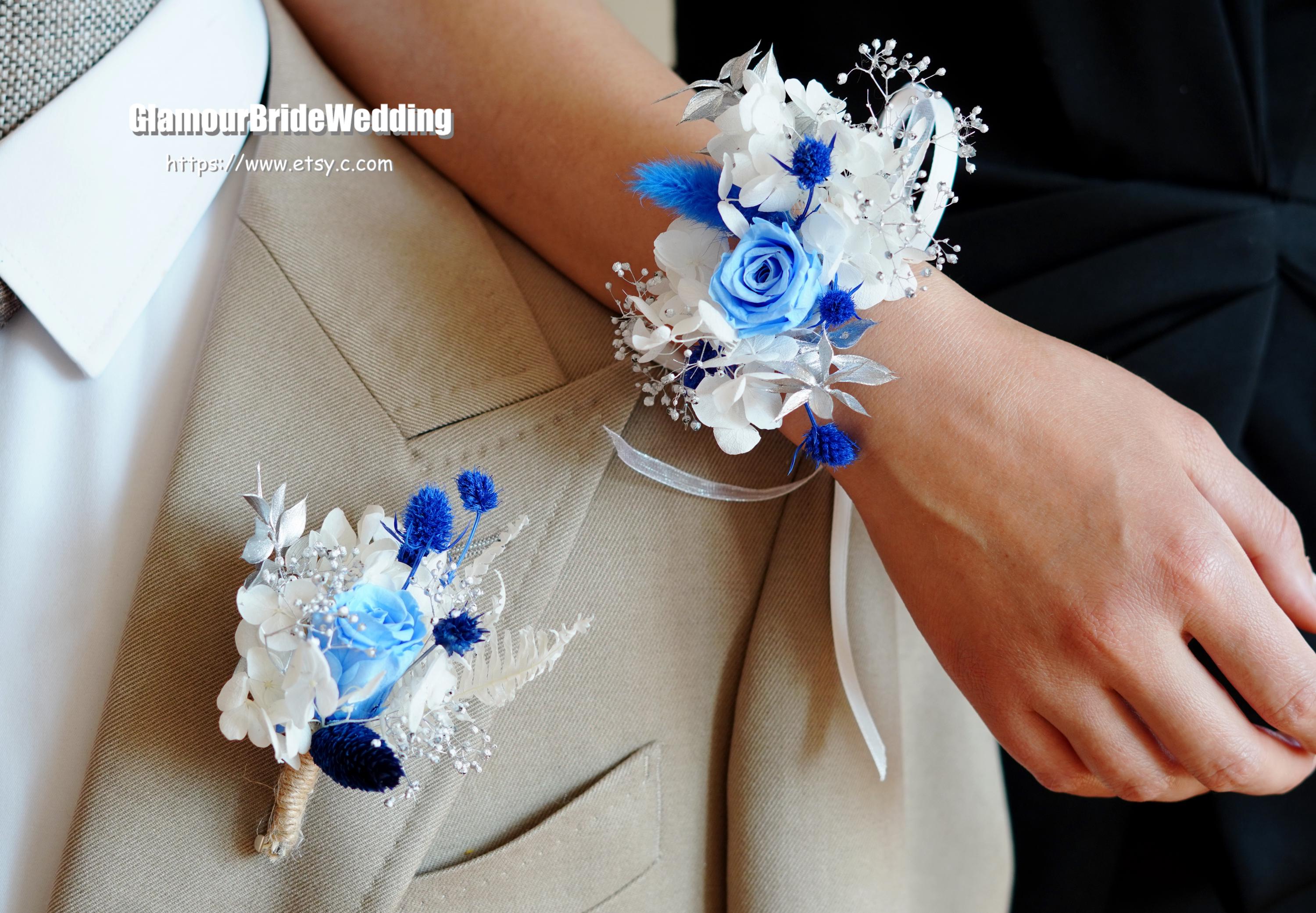 Navy Blue Preserved Flower Corsage,boho Wedding Dried Flowers ...