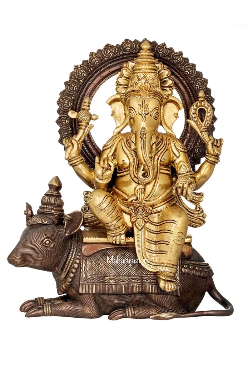 Ganesha Sitting on Rat With Arch Brass Handmade Statue - Etsy