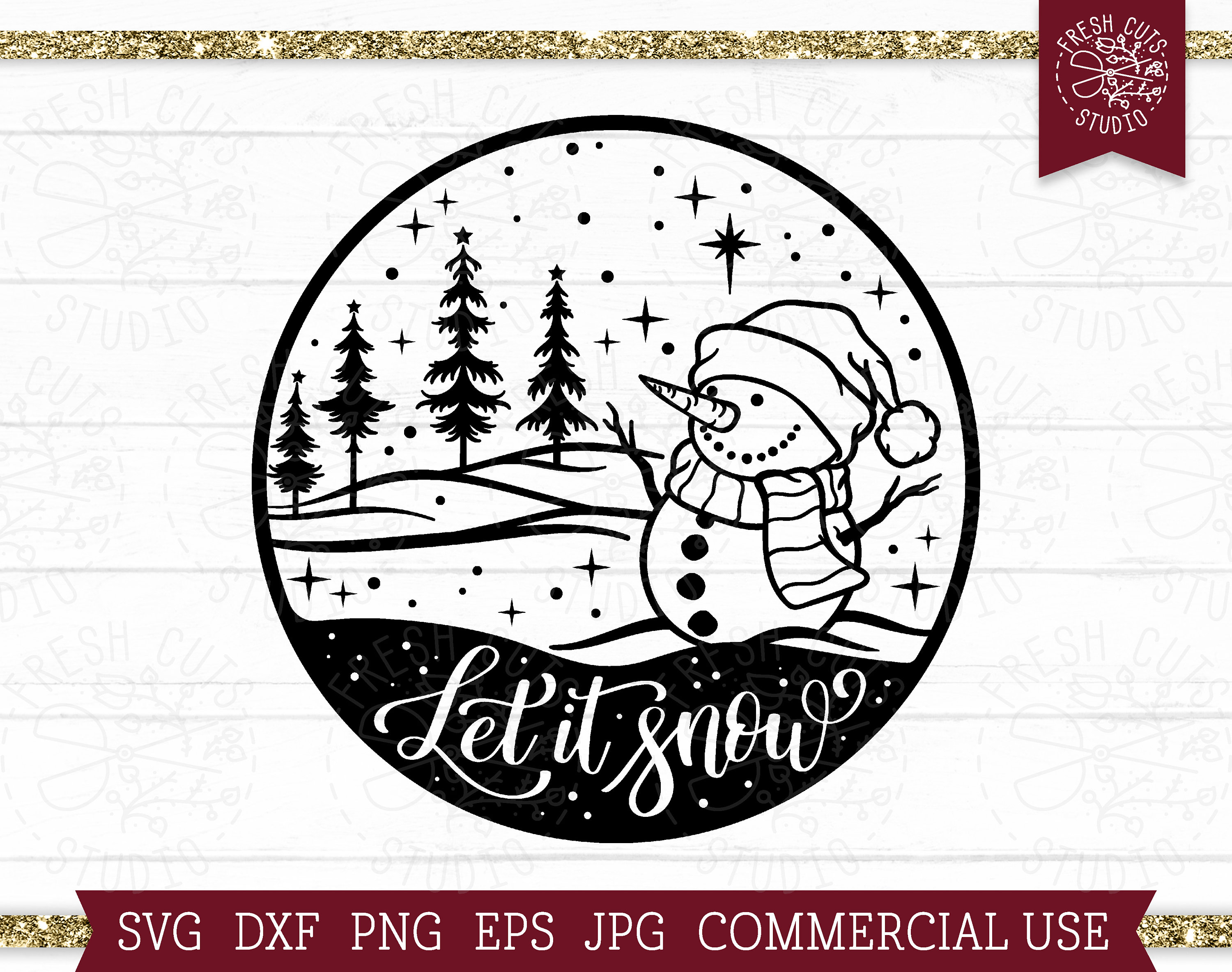 Snowman SVG Let It Snow Svg Cut File for Cricut, Snowy Winter Scene ...