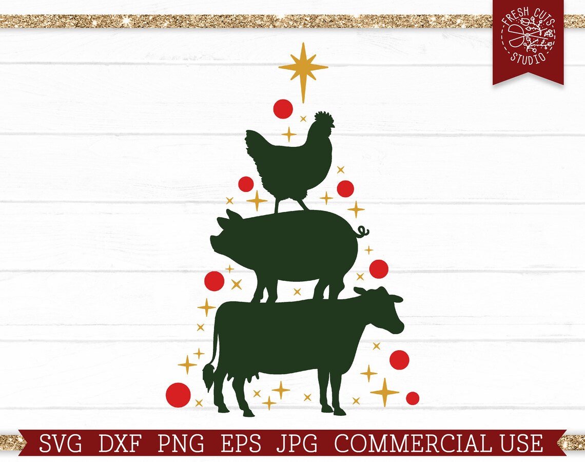Farm Animal Christmas Tree SVG Cut File Moo Oink Cluck | Etsy