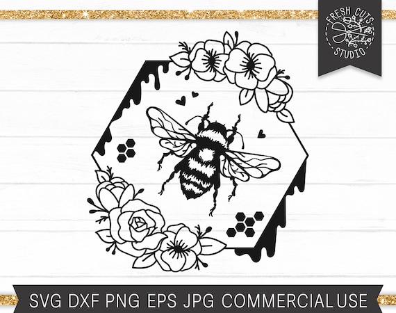 Floral Bee SVG Cut File for Cricut and Silhouette Hexagon | Etsy