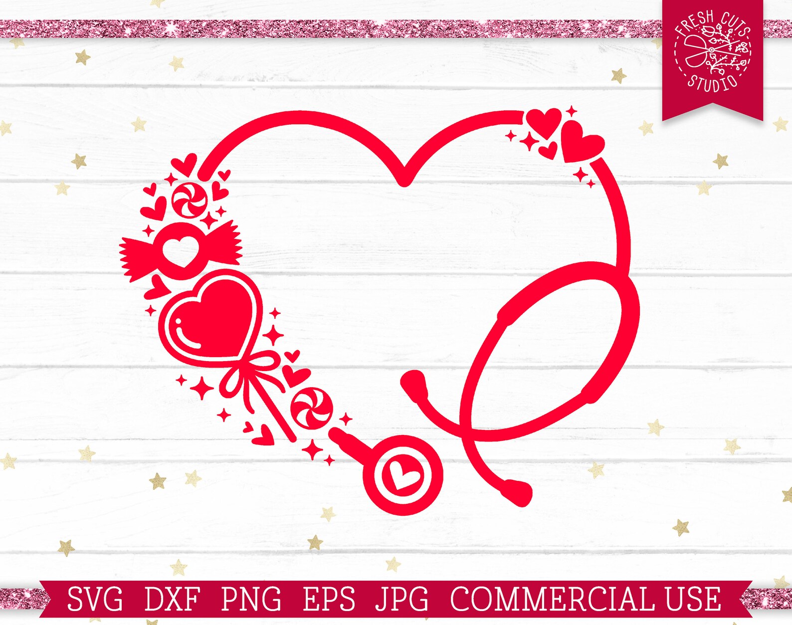 Valentine Candy Stethoscope SVG for Nurses, Valentine's Day Cut File ...