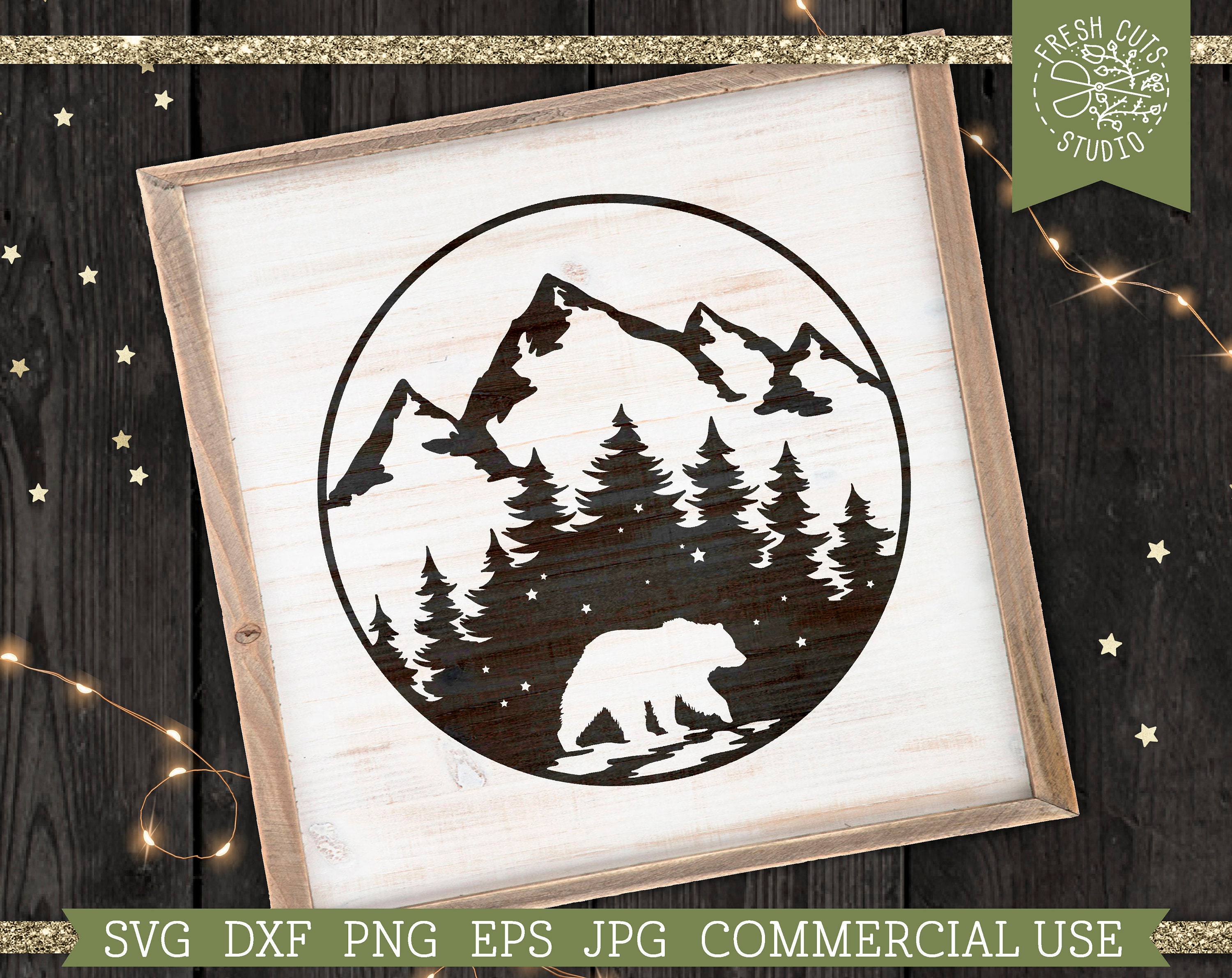Mountain Bear SVG File, Pine Trees, Forest Rustic Circle Design ...