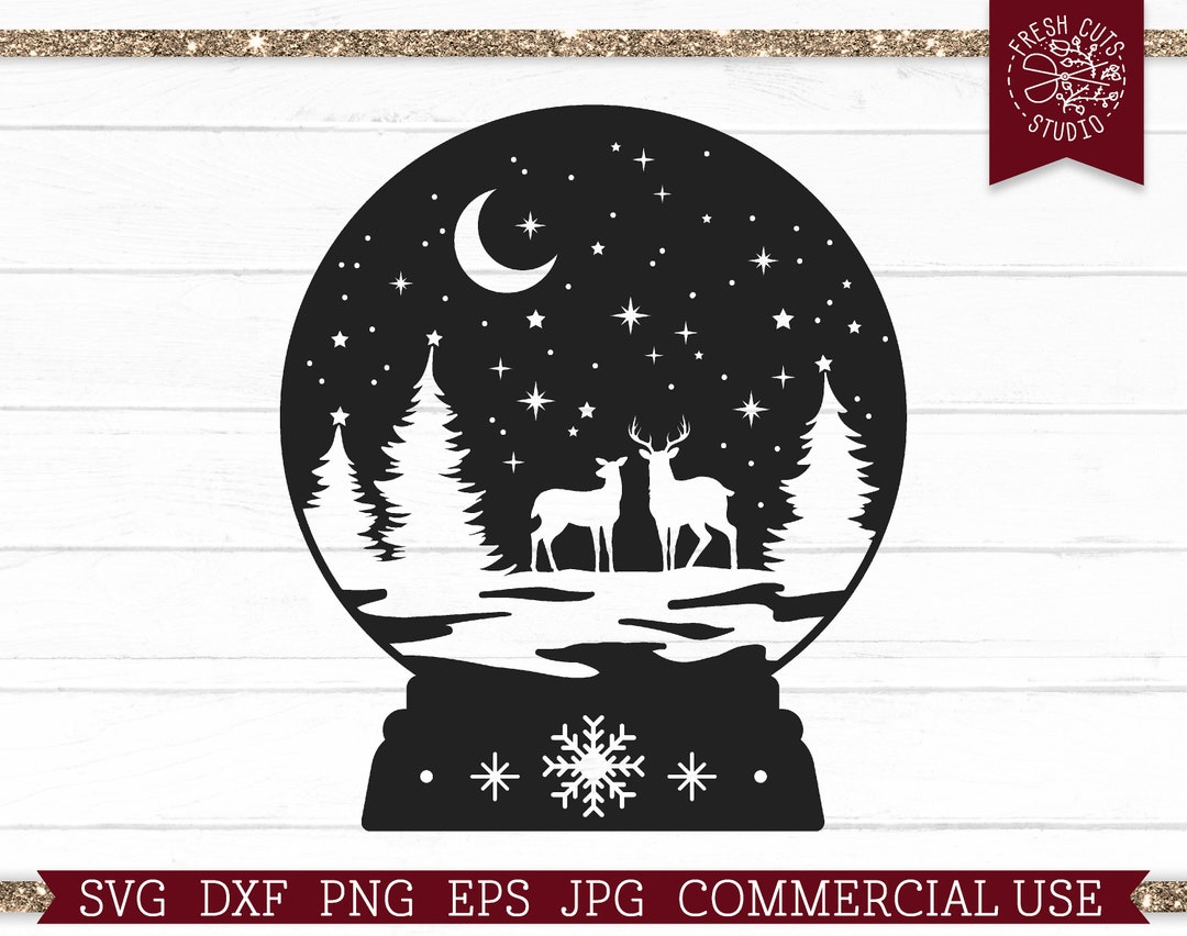 Snowy Winter Deer SVG Christmas Scene Cut File, Png Eps Dxf Jpg, Starry ...