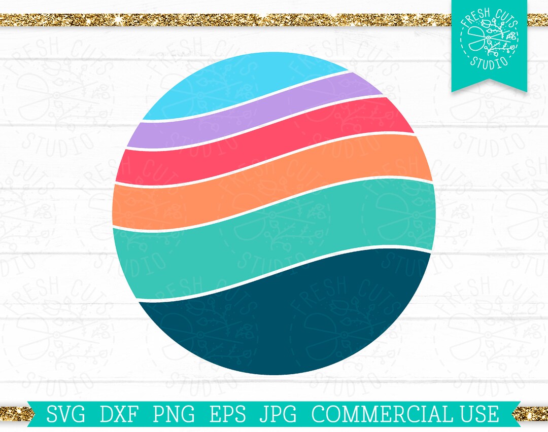 Retro Circle Sunset SVG Dxf Eps Png Jpg, Wavy Vintage Ocean Beach ...