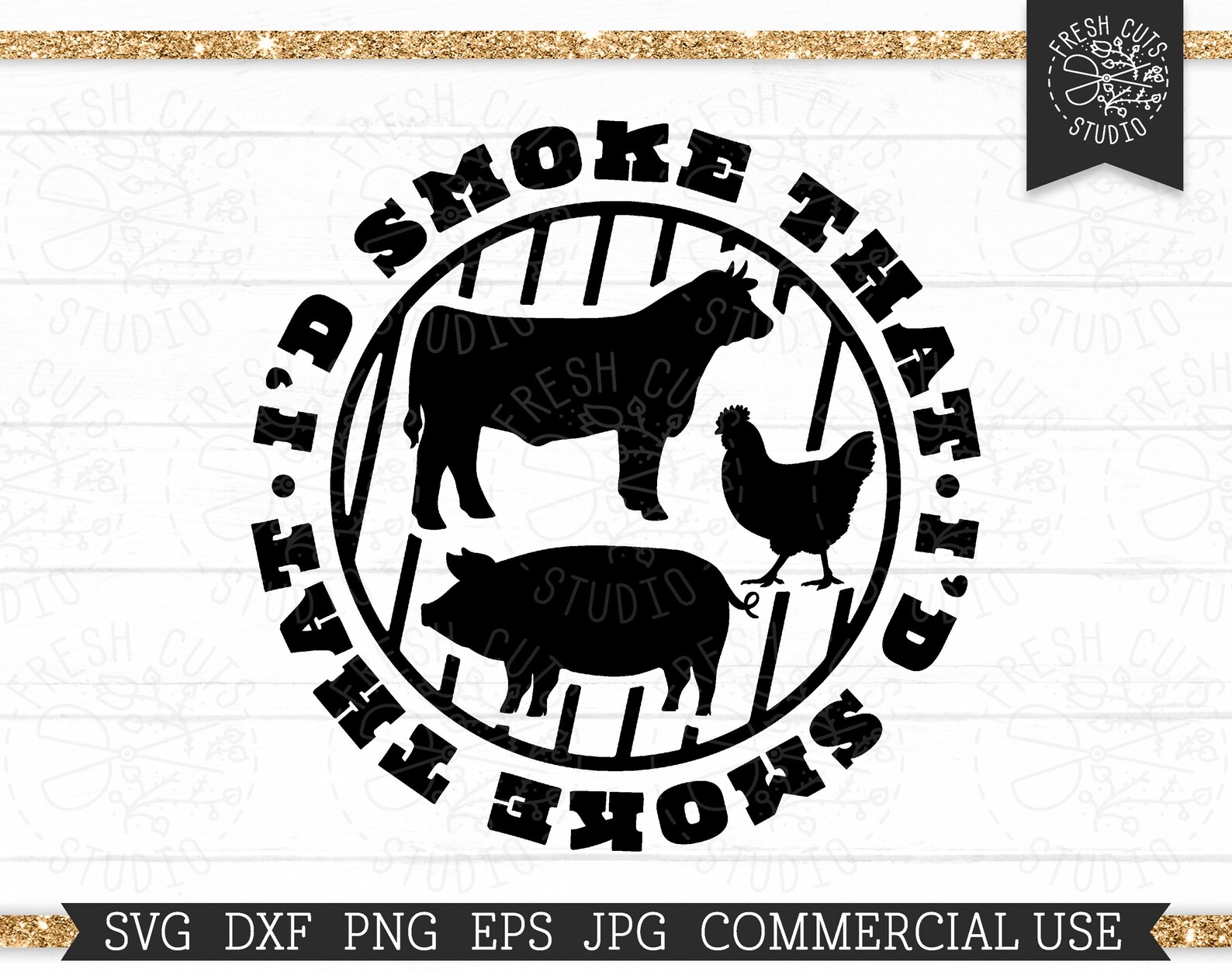 Funny Smoked Meat BBQ SVG Saying, Cow Beef Chicken Pork Cut File for ...