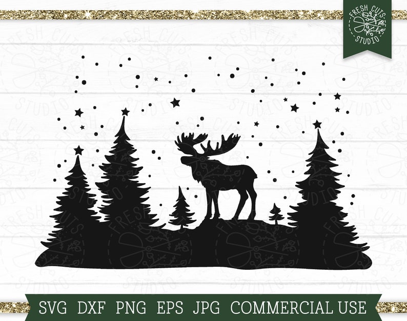 Snowy Moose SVG Cut File for Cricut Moose With Trees Svg - Etsy