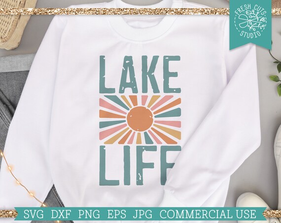 Lake SVG Cut File Retro Lake Life Design Sunshine Lake - Etsy