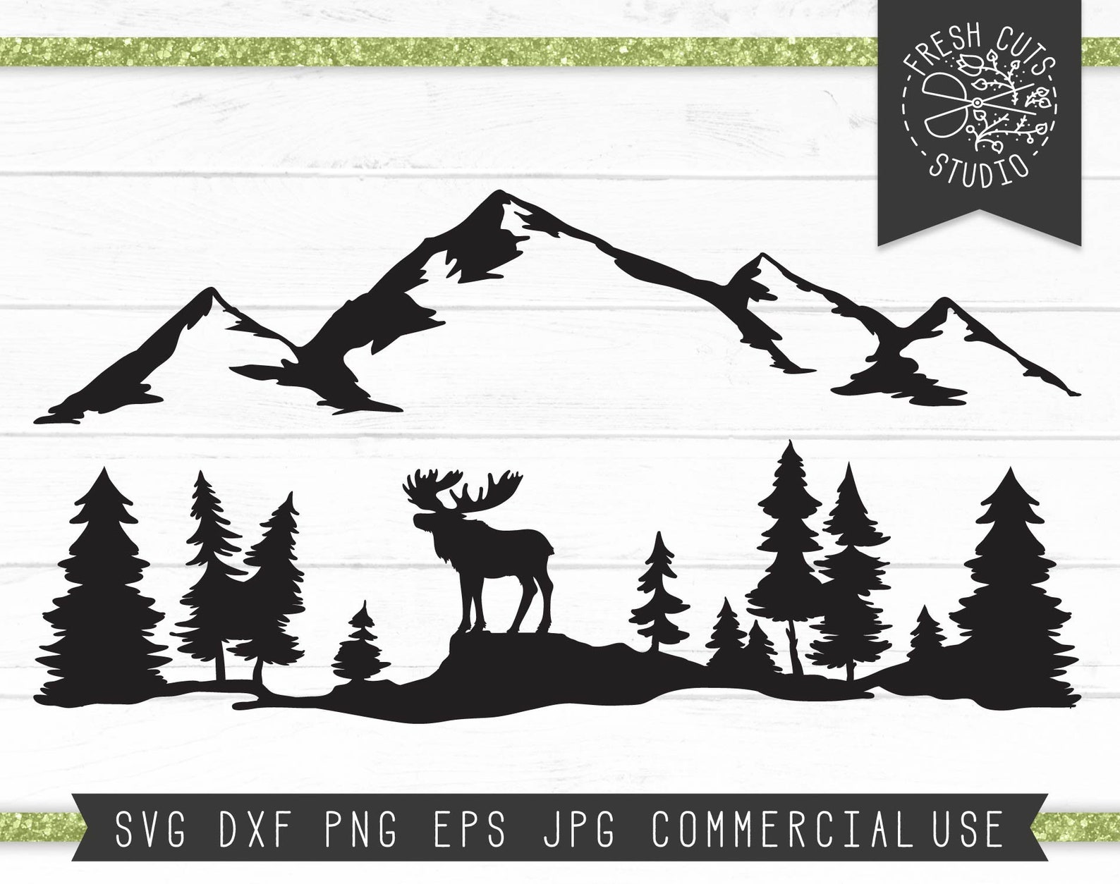 Moose SVG Cut File Instant Download, Forest Svg, Mountain Silhouette ...