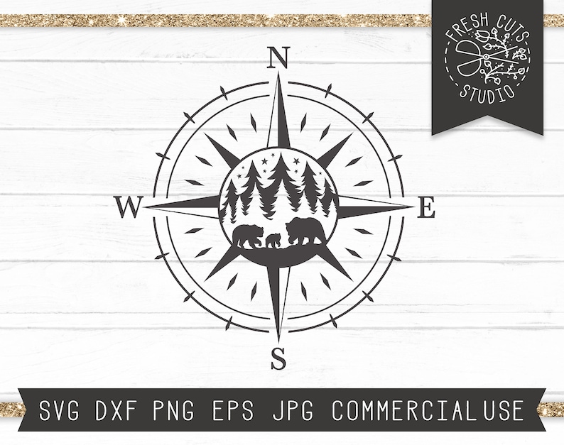 Compass SVG File, Grizzly Bear SVG, Compass Cut File for Cricut, Bear ...