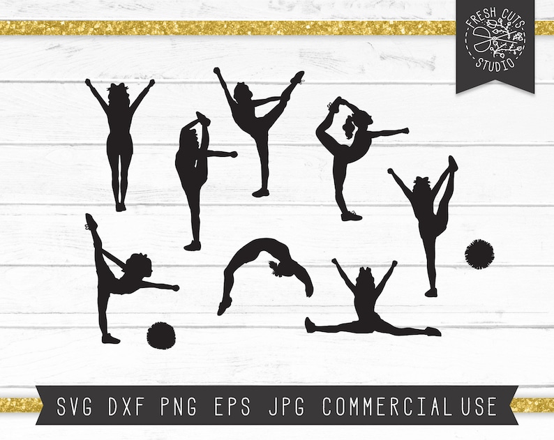 Cheerleading SVG Silhouettes, Cheer Silhouette SVG Bundle, Pom Pom Svg ...