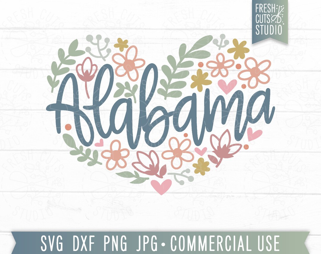 Alabama SVG Heart Png for Sublimation, Alabama Clipart, Floral ...