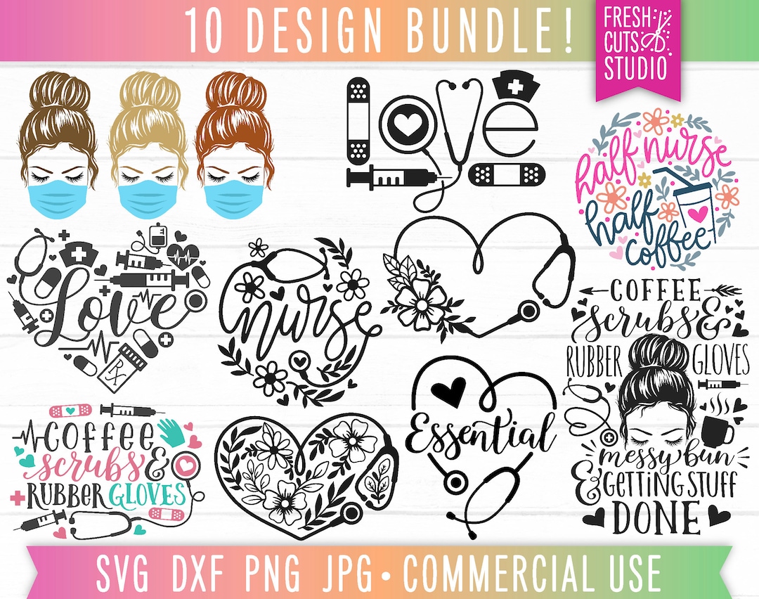 Nurse SVG Bundle, Floral Nurse Cut Files for Cricut, Nurse PNG, Nurse ...