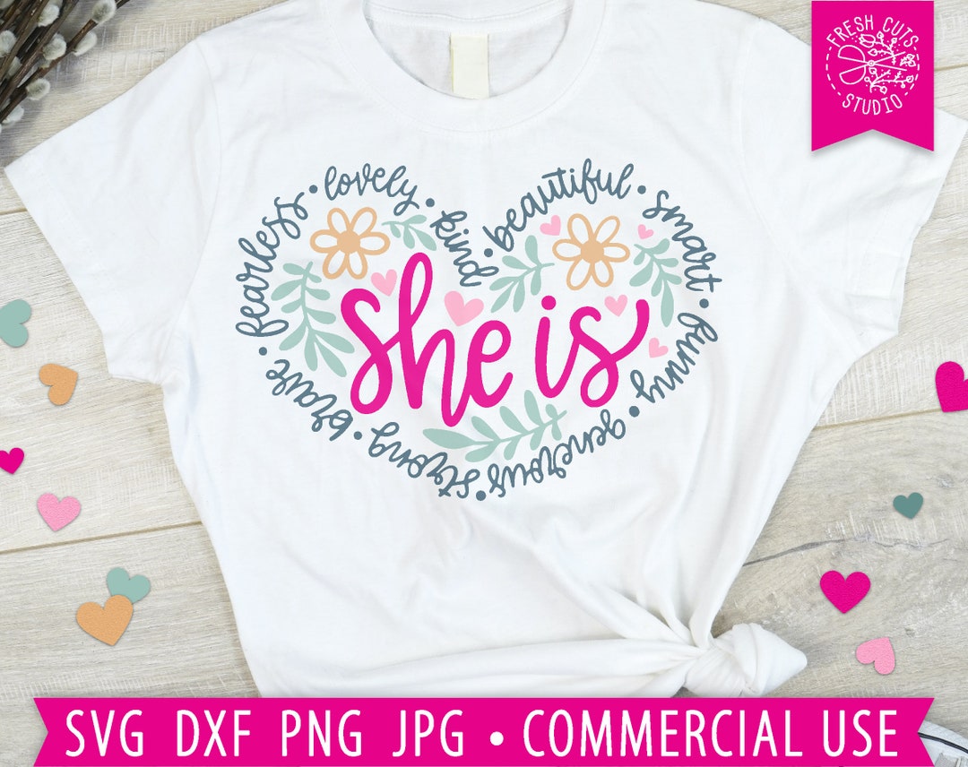 She is SVG Mothers Day SVG, Mom Shirt Svg, Flower Heart, Gift for Mom ...