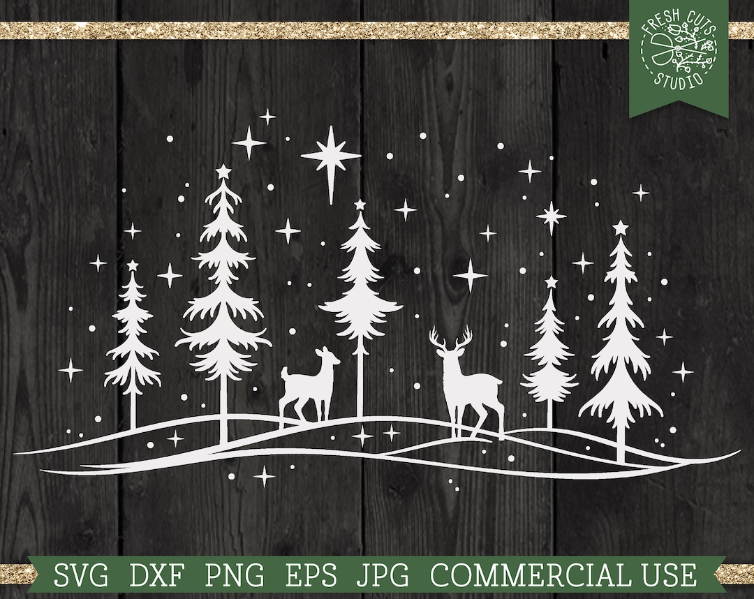 Snowy Woods SVG Christmas Deer Svg Cut File for Cricut, Snowing Winter ...
