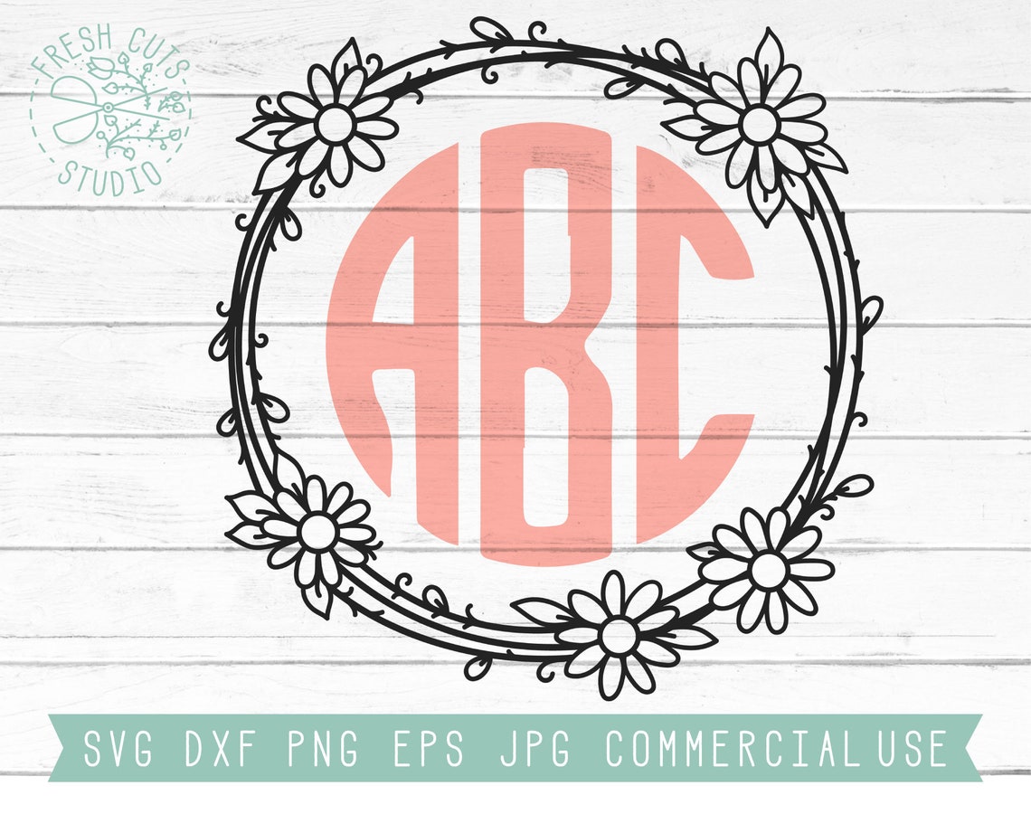 Flower Wreath SVG Monogram Circle Frame Cuttable Cut File | Etsy