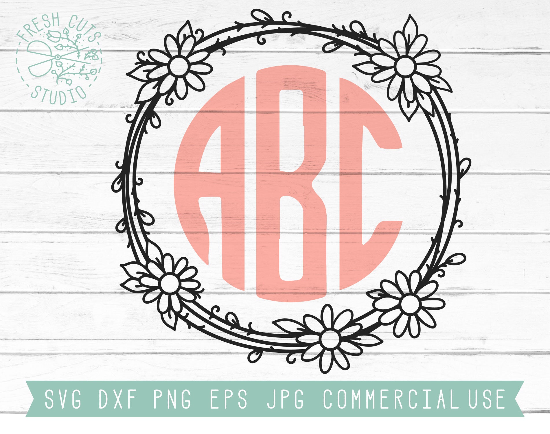 Flower Wreath SVG Monogram Circle Frame Cuttable Cut File | Etsy