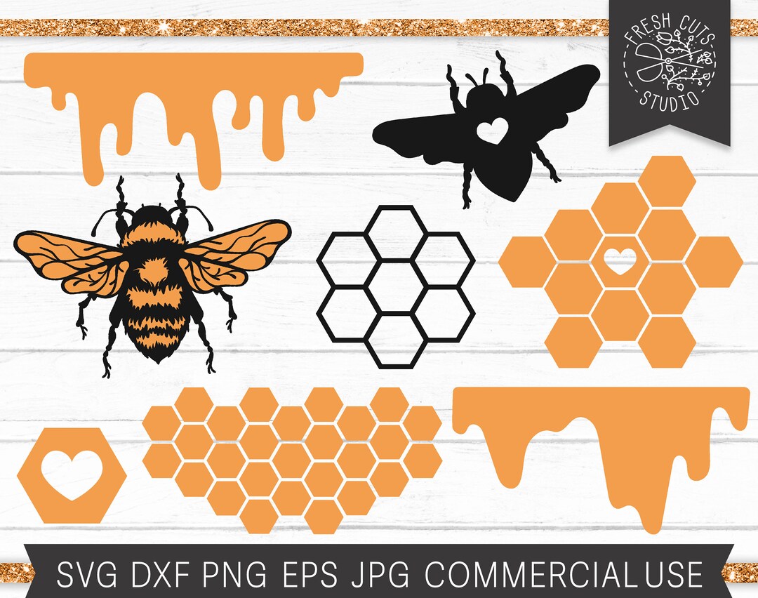 Bee SVG Cut File, Honey Bee Svg, Honeycomb Svg, Honey Drip Svg, Bee ...