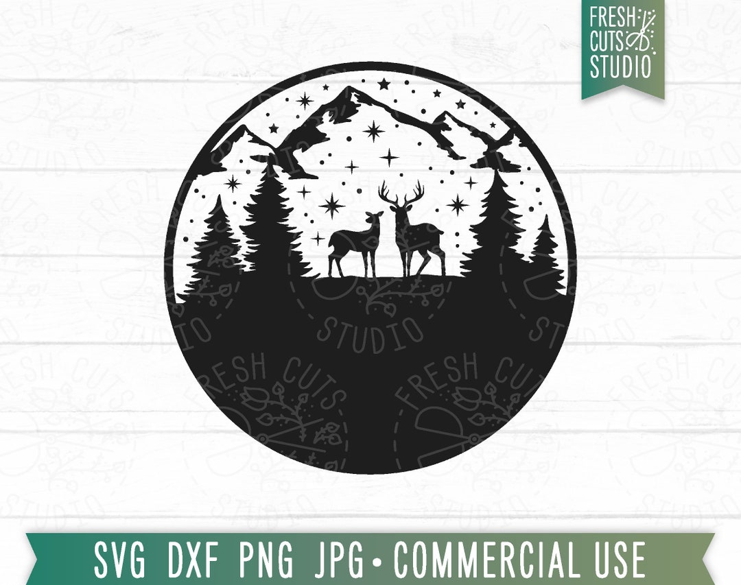 Snowy Deer Scene SVG, Buck and Doe Svg, Mountains Svg, Snowing Mountain ...