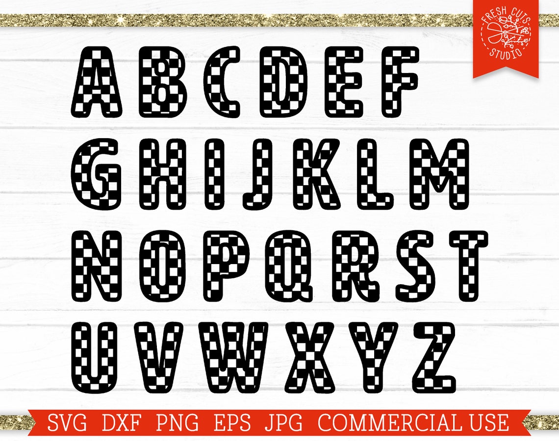 Racing Font SVG Checkered Letters Alphabet Cut Files for Cricut ...